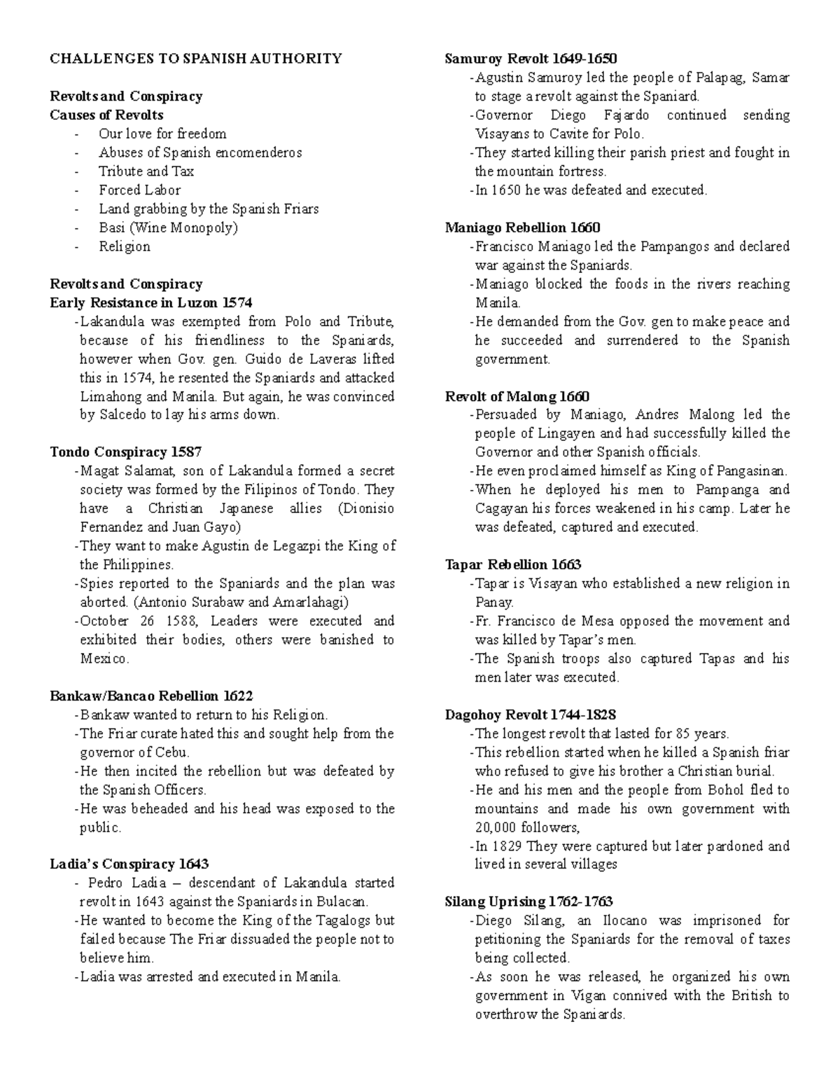 Challenges To Spanish Authority - spanish authority - CHALLENGES TO ...