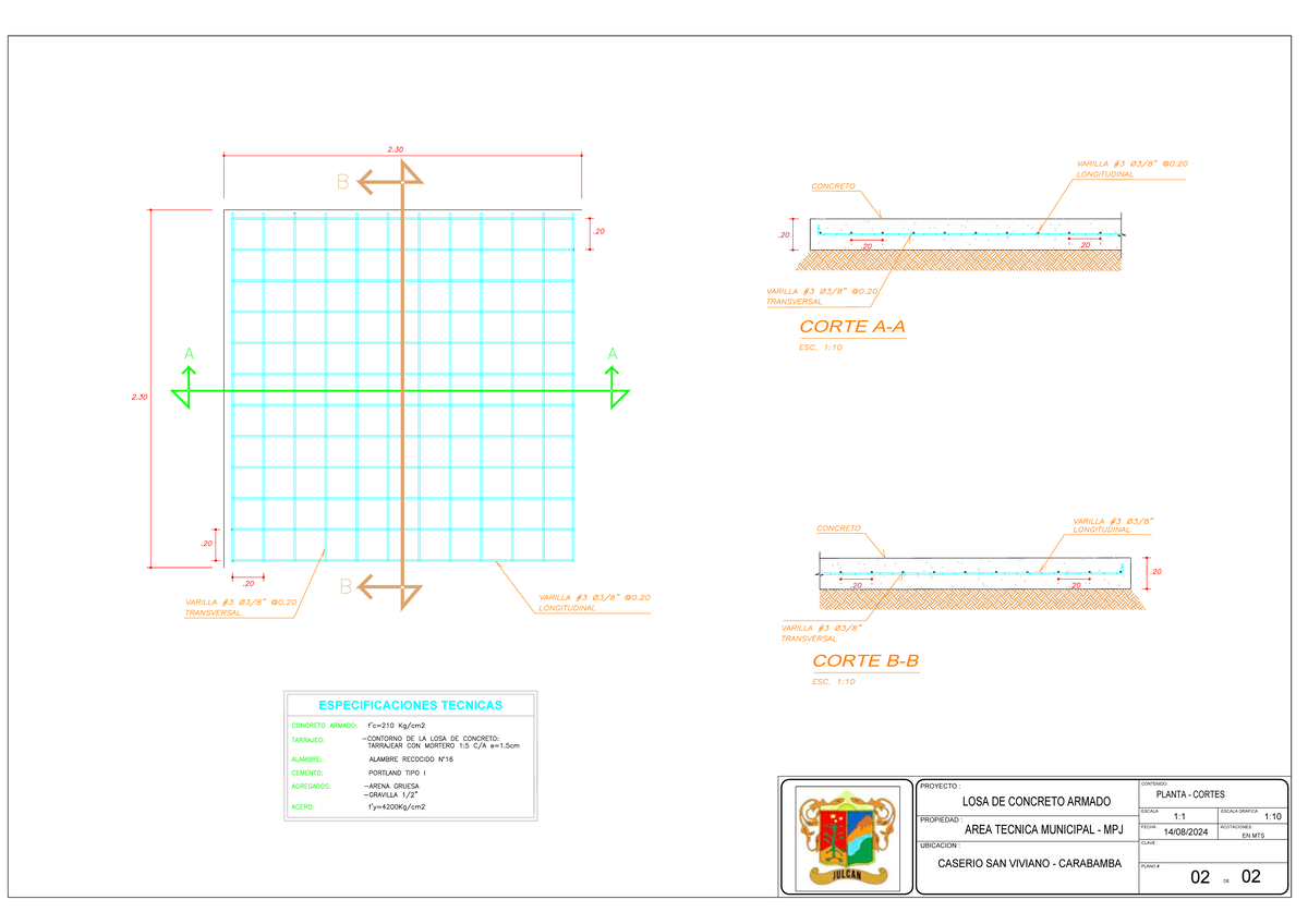 LOSA DE Concreto Armado - SAN Viviaono - ESTRUCTURAS - CORTE A-A CORTE ...