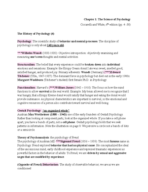 Ciccarelli Chapter 1 notes final - Chapter 1: The Science of Psychology ...