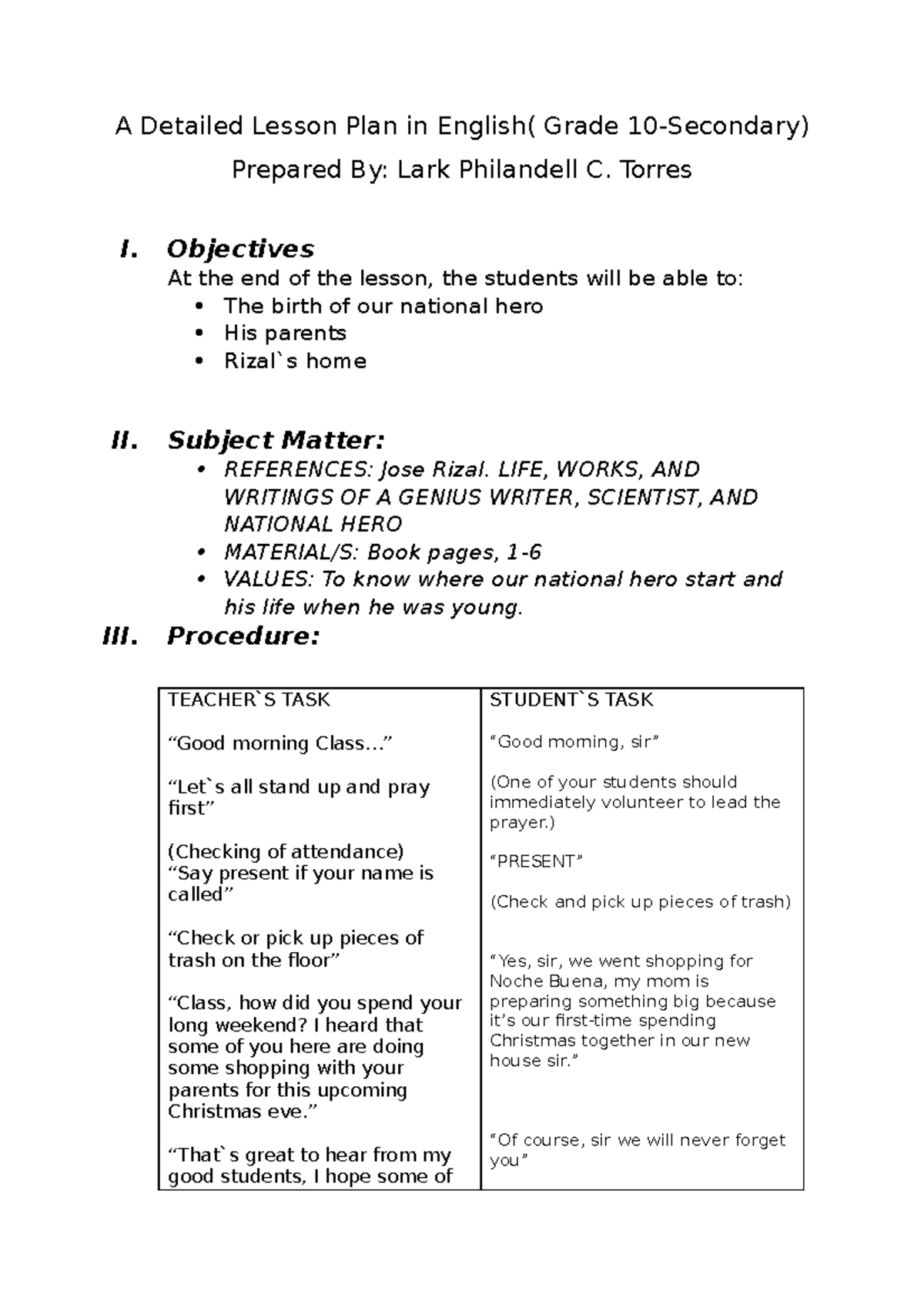 A Detailed Lesson Plan in English - Bachelor of Science in Criminology ...