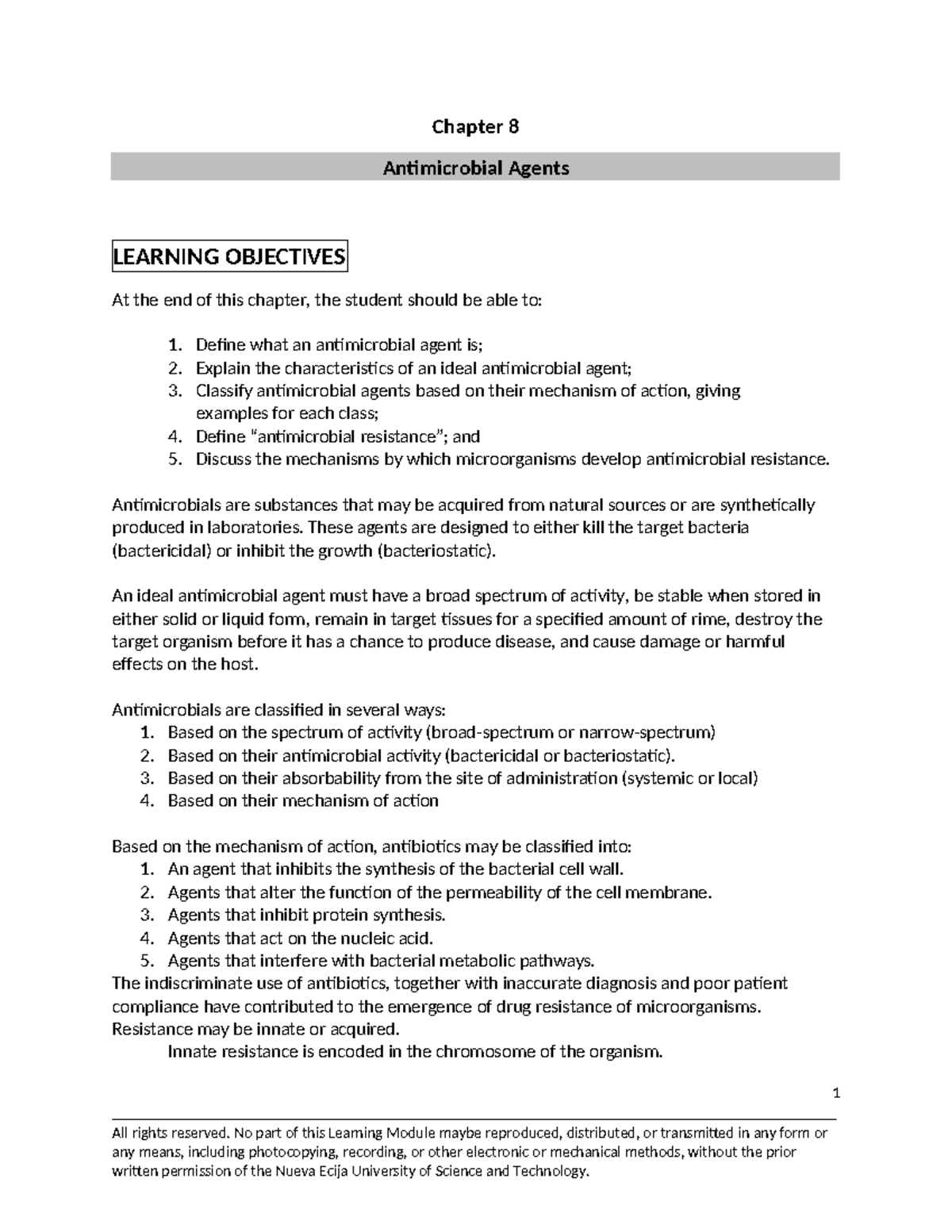 Lab Worksheet 8 Antimicrobial Agents - Antimicrobial Agents LEARNING ...