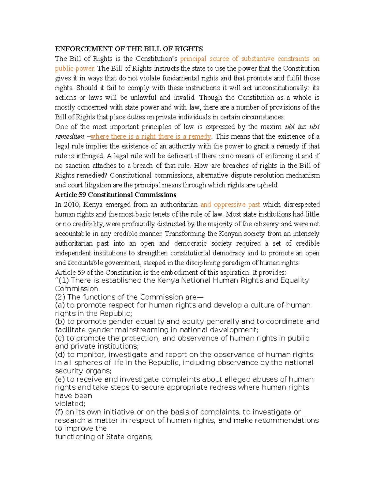 6 Enforcement OF THE BILL OF Rights-3 - Copy - ENFORCEMENT OF THE BILL ...