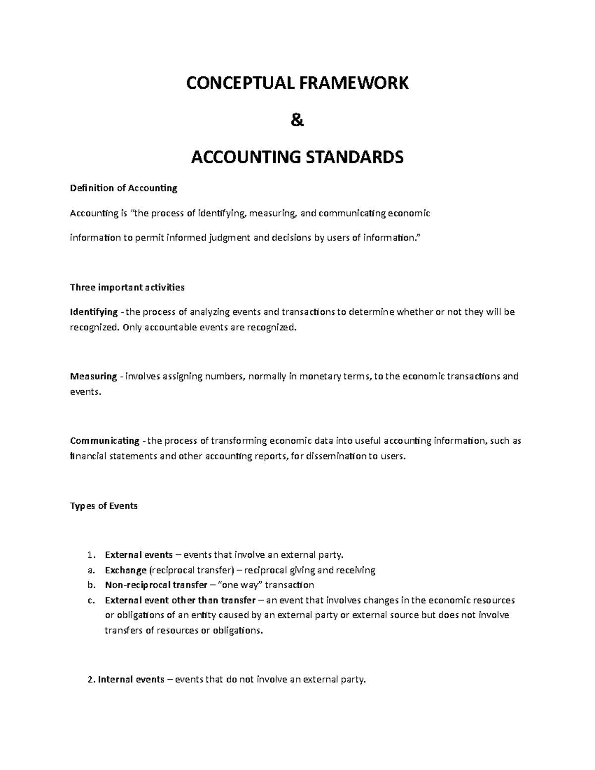 Conceptual Framework And Accounting Standards Definition Of Accounting Conceptual Framework