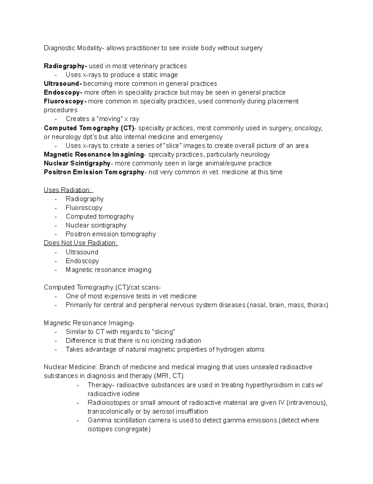 Modalities lecture notes - Diagnostic Modality- allows practitioner to ...