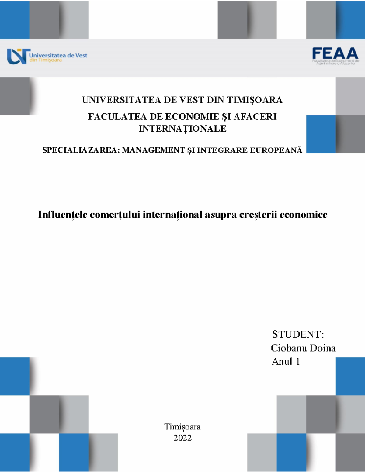 Proiect final - UNIVERSITATEA DE VEST DIN TIMIȘOARA FACULATEA DE ...