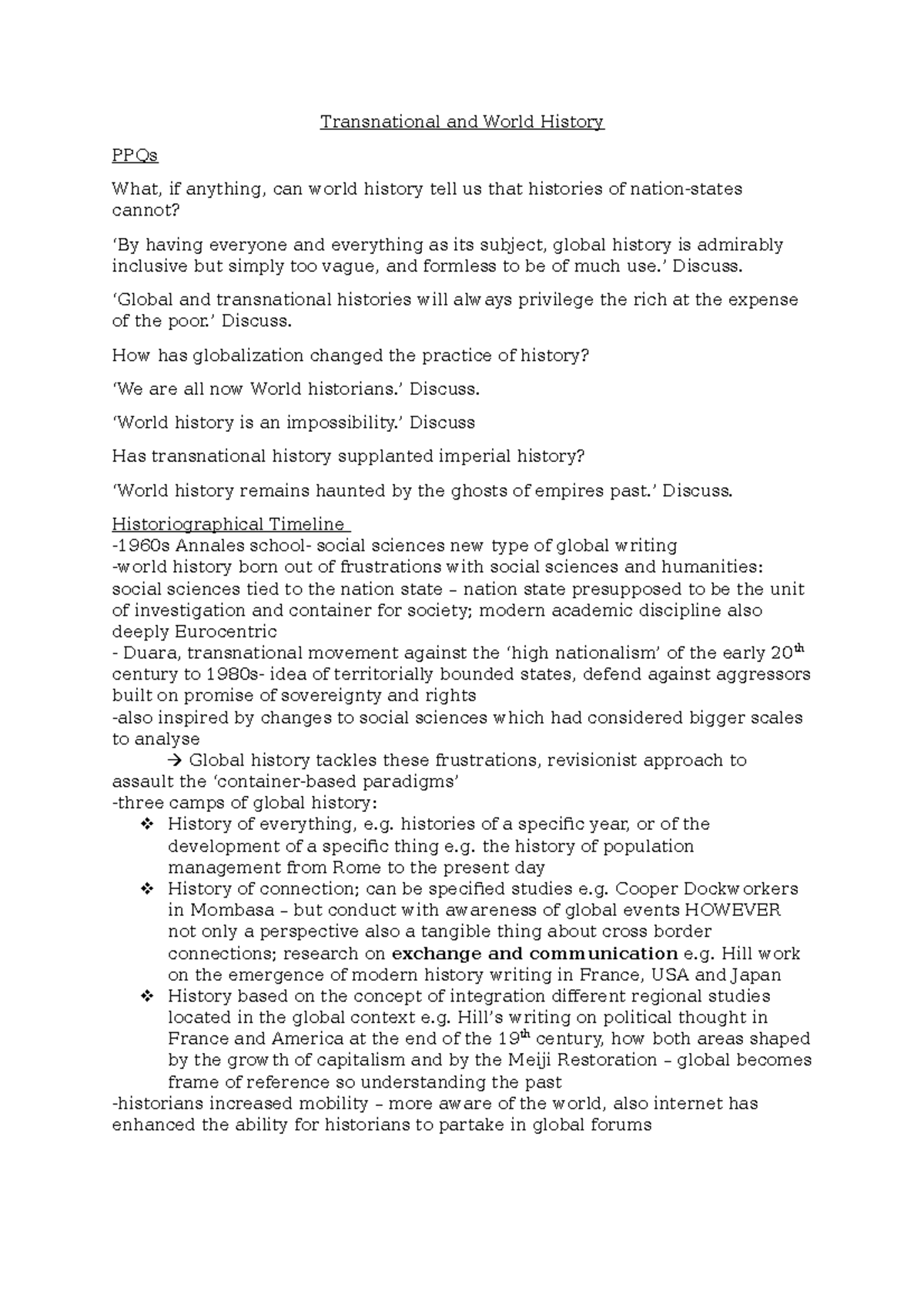 Transnational and World History revision doc - Transnational and World ...
