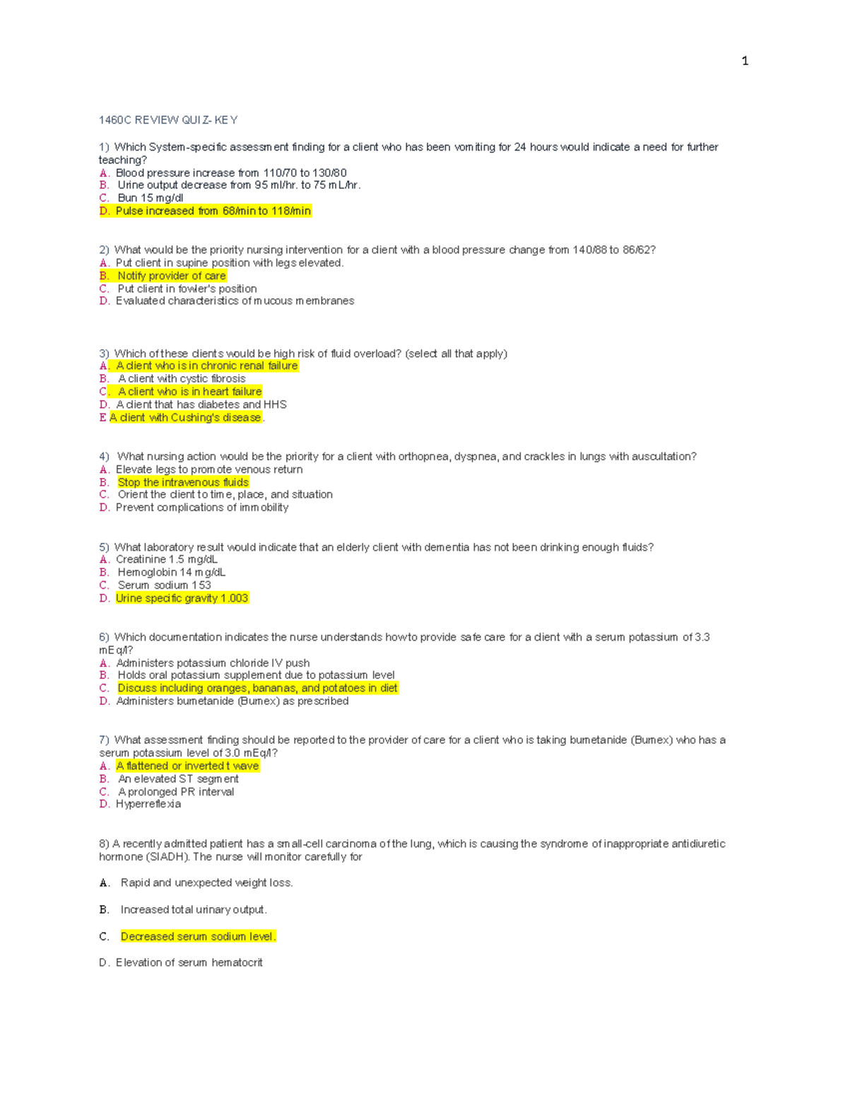 1460C Review QUIZ-KEY (FALL 2022) - 1460C REVIEW QUIZ- KEY Which System ...