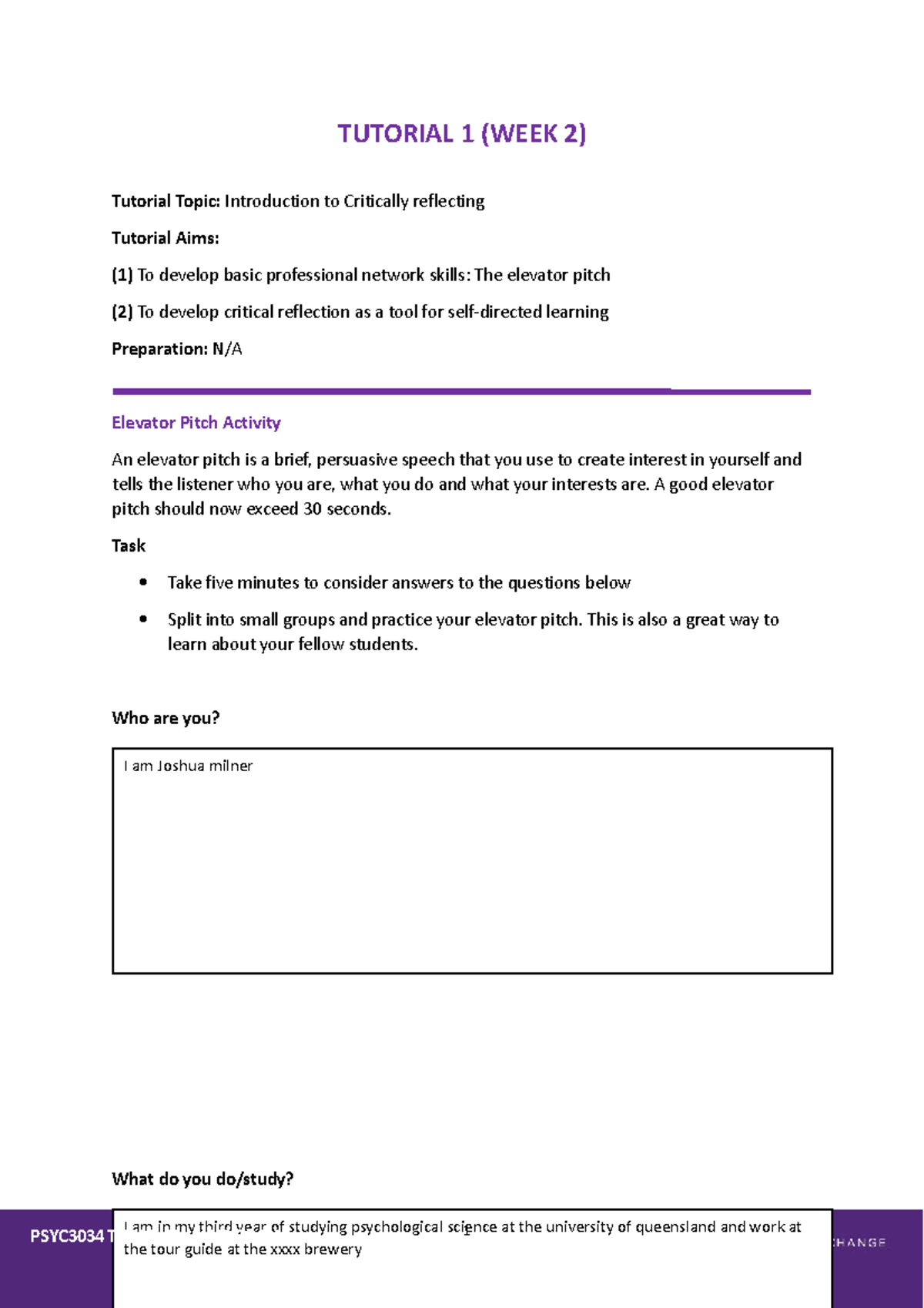PSYC3034 Tutorial worksheet tutorial 1 - TUTORIAL 1 (WEEK 2) Tutorial Topic: Introduction to ...