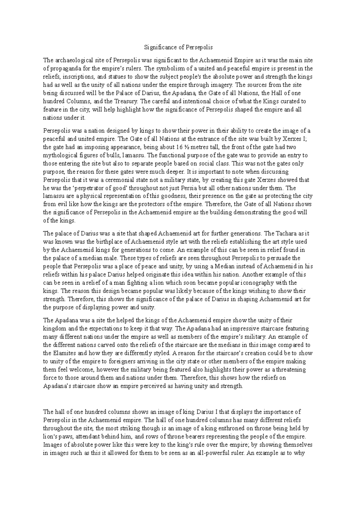 Significance of Persepolis essay A range - Significance of Persepolis ...