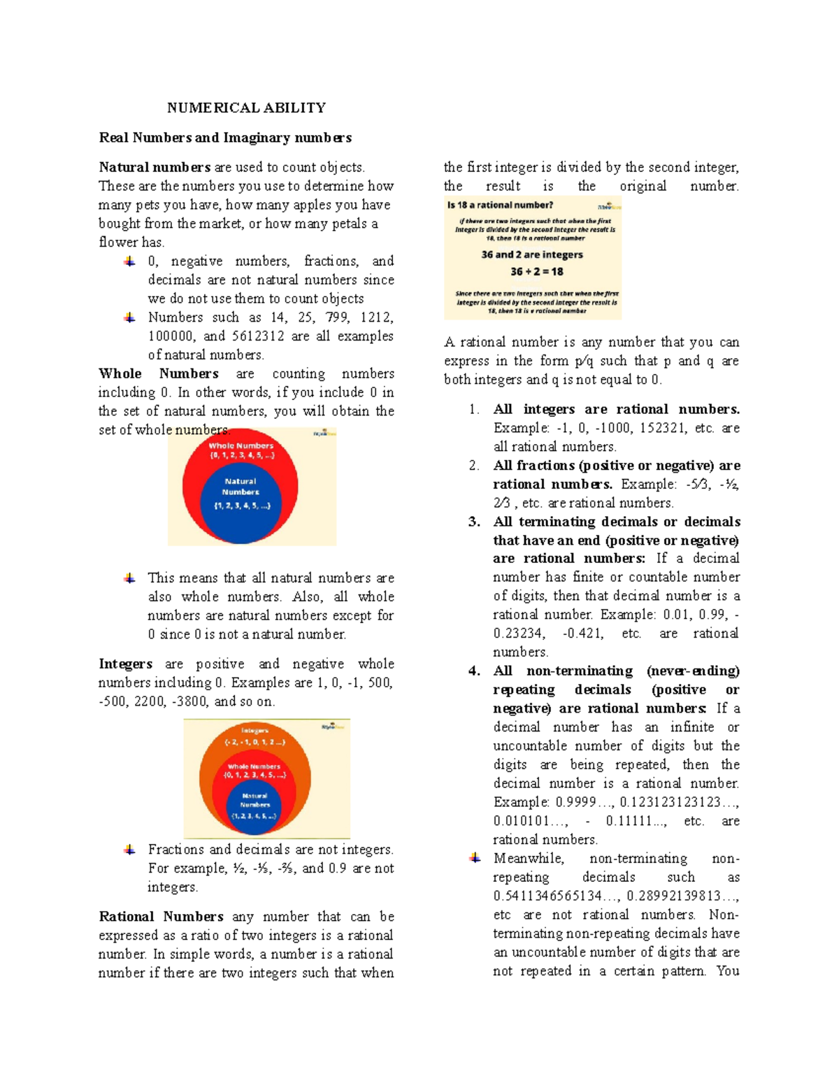 Numerical Ability Reviewer - NUMERICAL ABILITY Real Numbers and ...