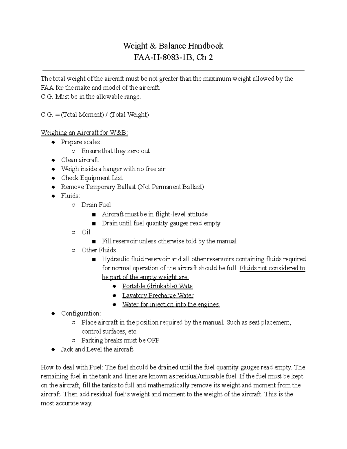 Weight Balance-Notes - Aircraft W-B - Weight & Balance Handbook FAA-H ...