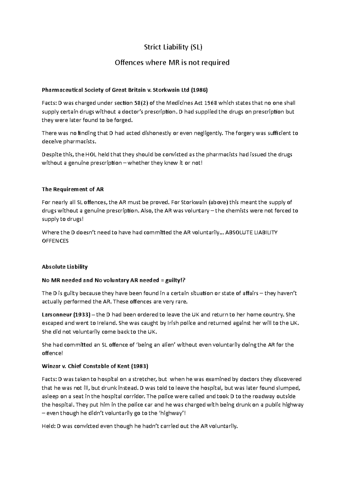 Strict Liability info sheet - Strict Liability (SL) Offences where MR ...