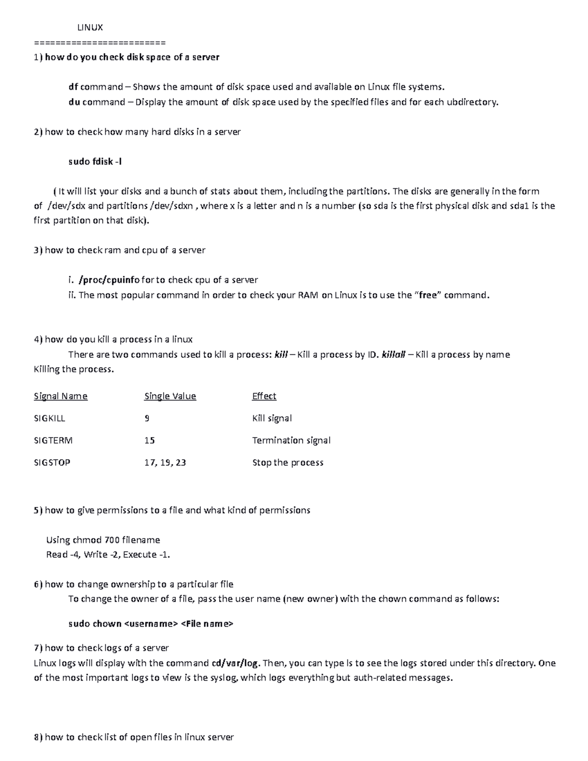 Aws Devops Interview Questions Linux How Do You Check Disk Space Of