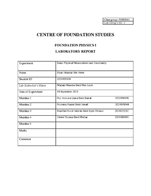 LAB Report Group 3 - llnlmlnln - Laboratory Report Foundation Physics 1 ...