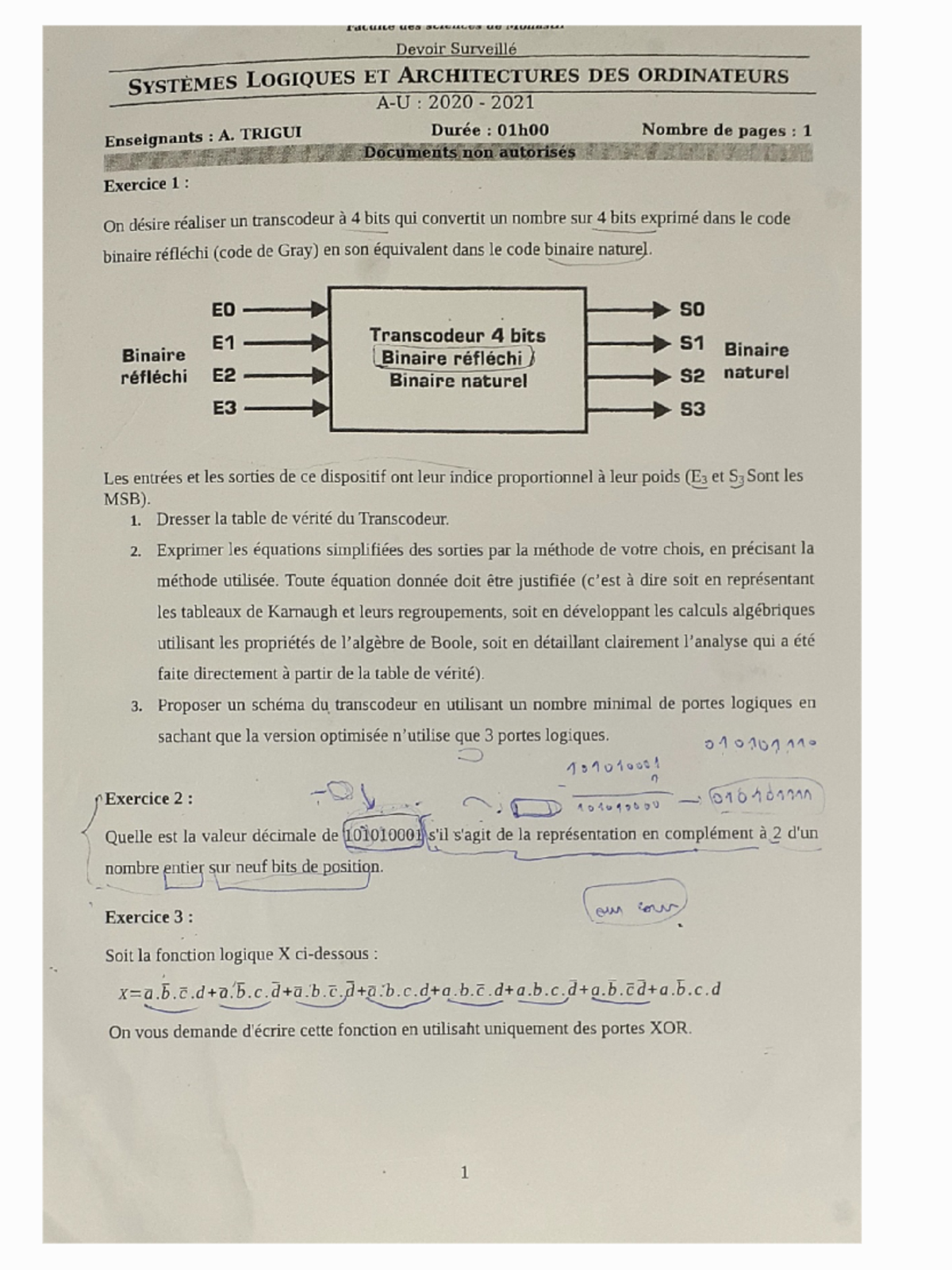 Systeme Logique - éducation - Devoir Surveillé SYSTÈMES LOGIQUES ET ARCHITECTURES DES ...