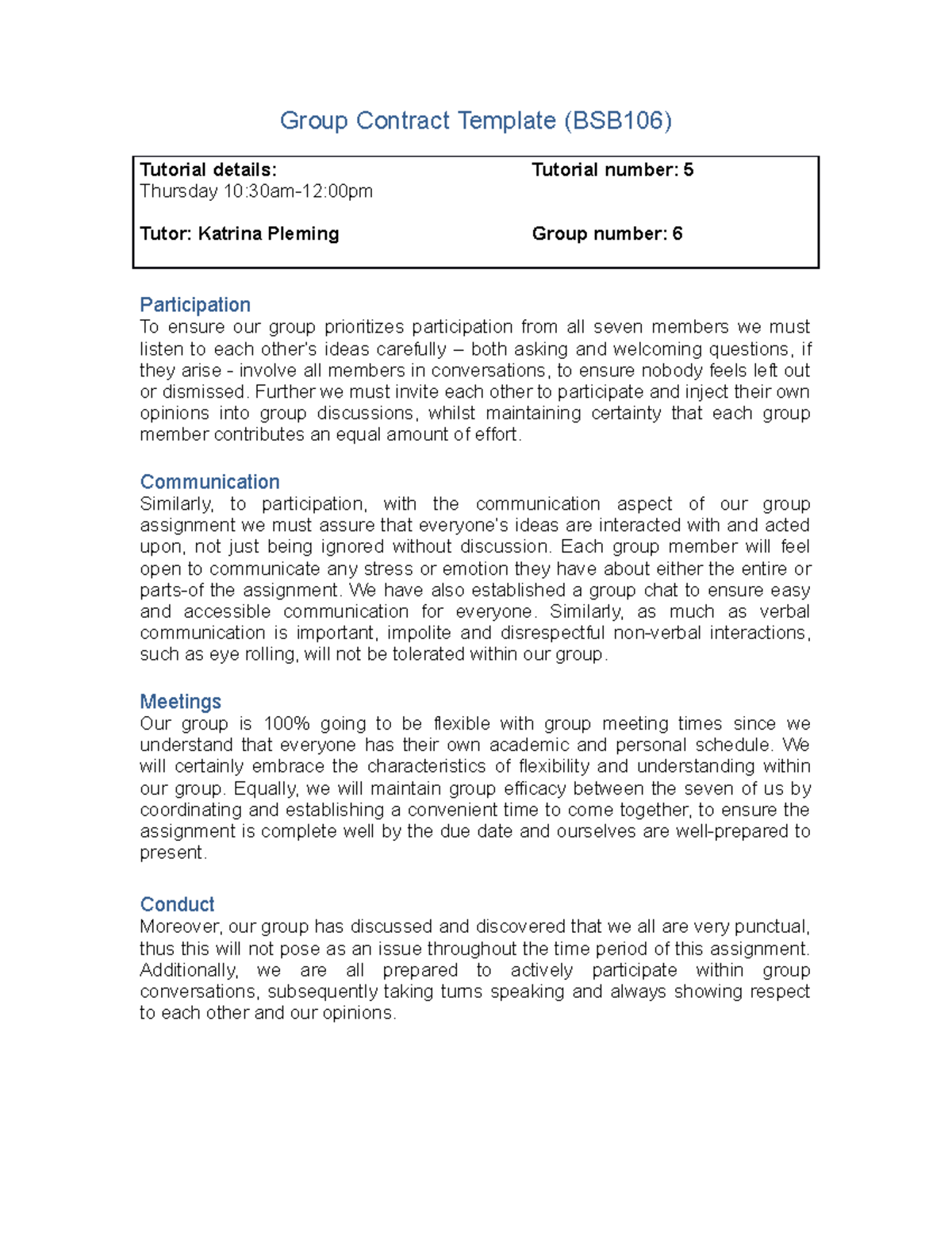 Group Contract - asas - Group Contract Template (BSB106) Tutorial ...