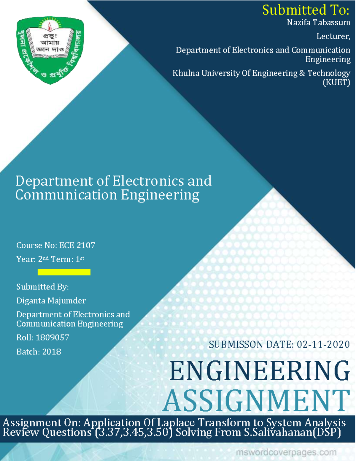 1809057 Diganta Majumder Assignment - Department of Electronics and Communication Engineering ...