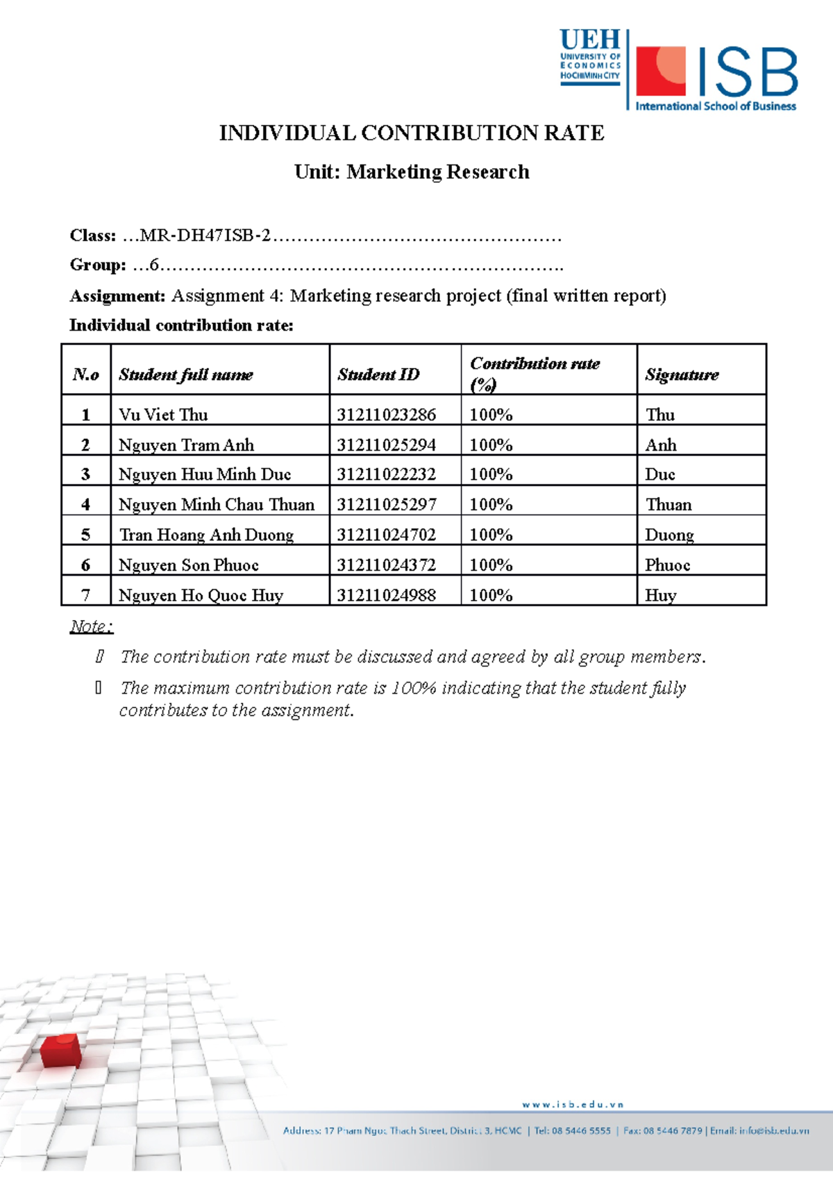 Group assignment - individual contribution rate - INDIVIDUAL ...