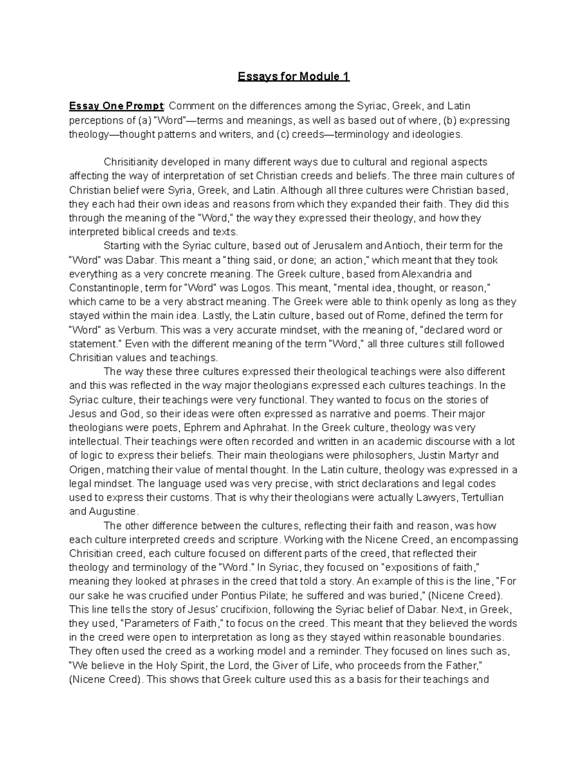 Christianity Essay Modules 1-5 - Essays for Module 1 Essay One Prompt ...