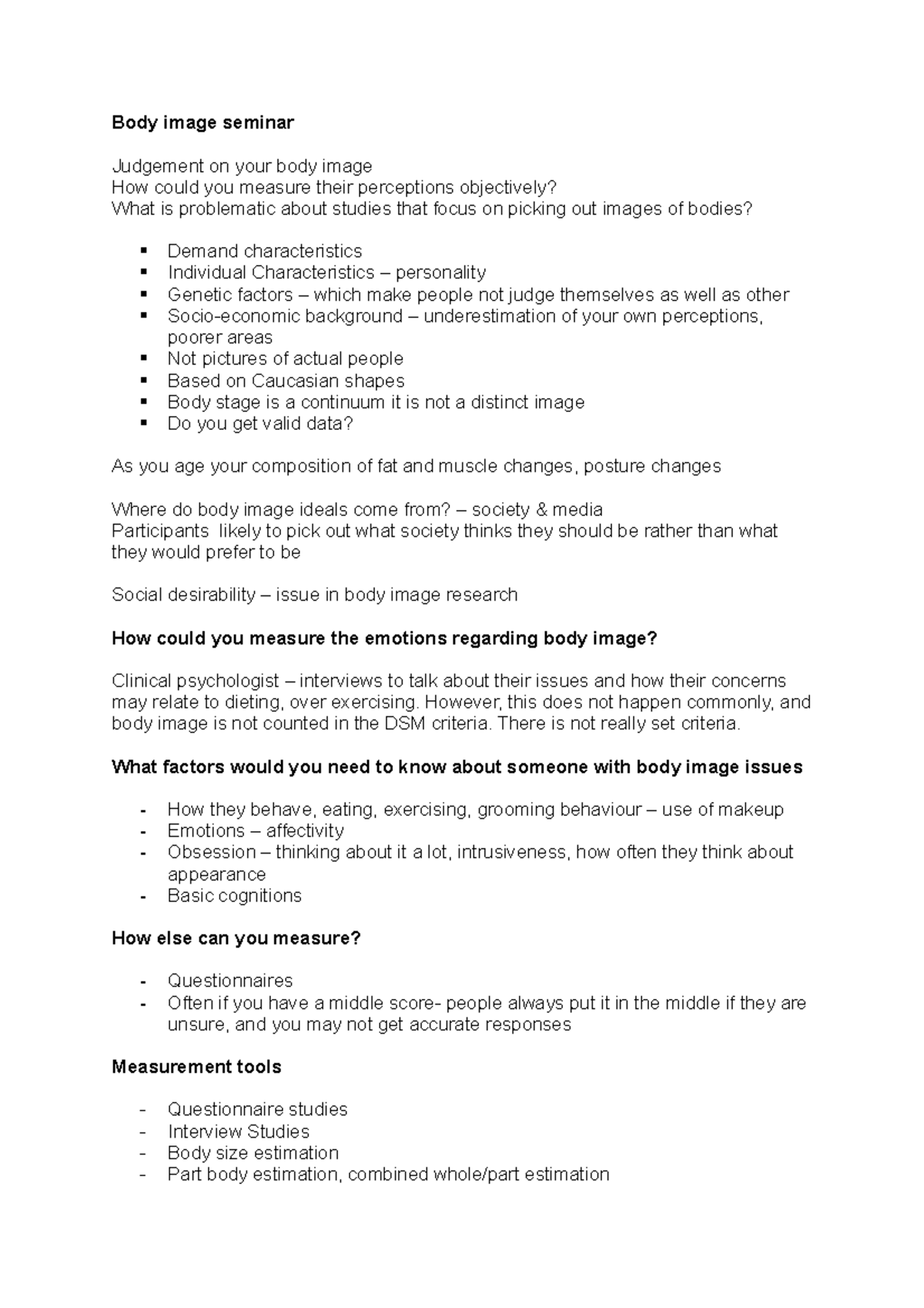 Body image seminar - Body image seminar Judgement on your body image ...