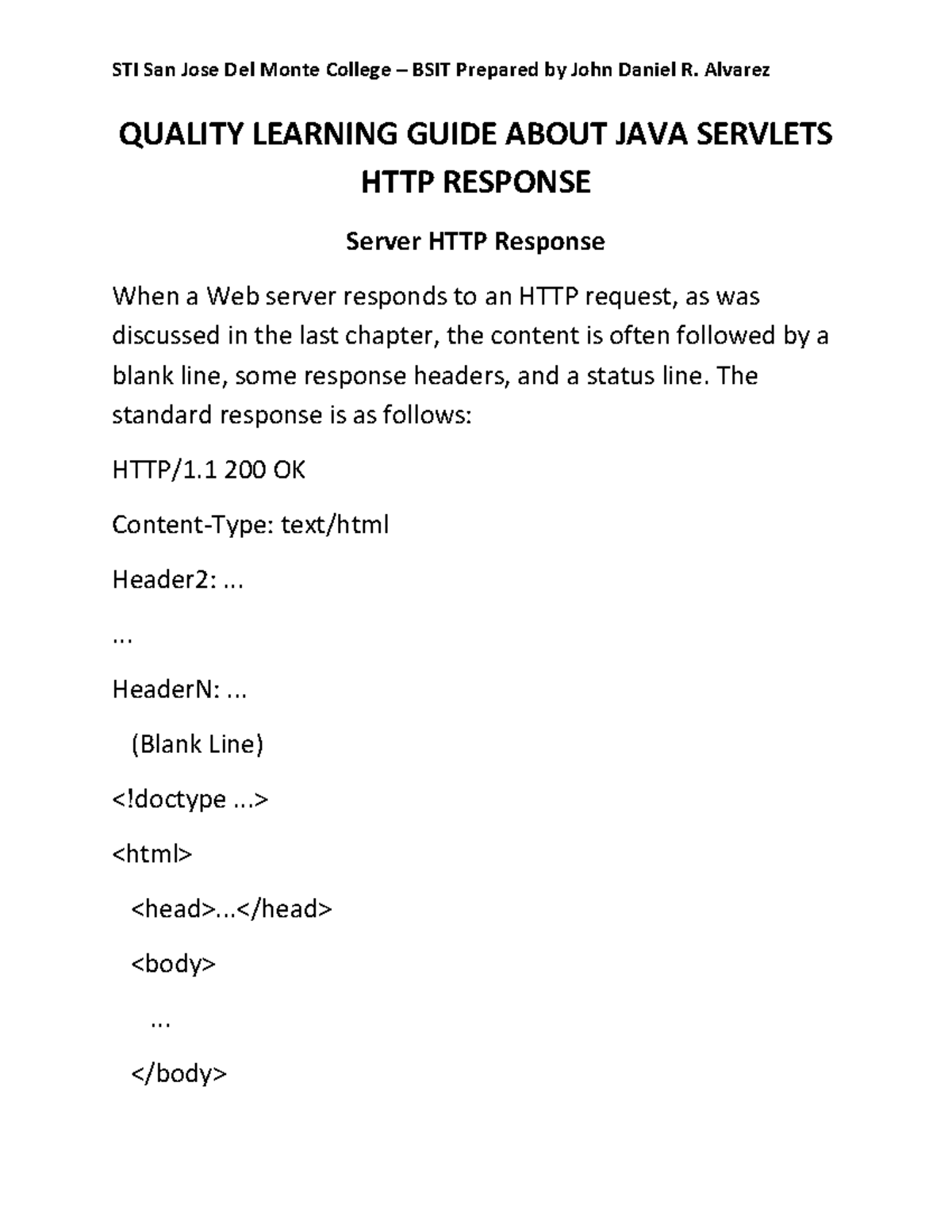 Quality Learning Guide About Java Servlets Http Response - QUALITY LEARNING GUIDE ABOUT JAVA ...