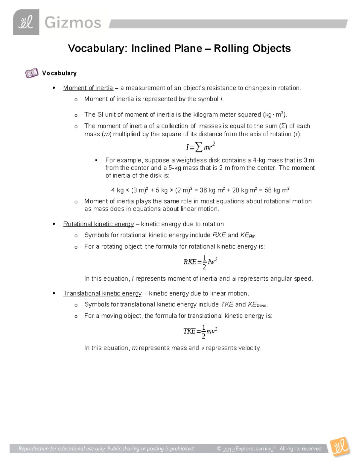 Inclined Plane Rolling Vocab - 2019 Vocabulary: Inclined Plane – Rolling Objects Vocabulary ...