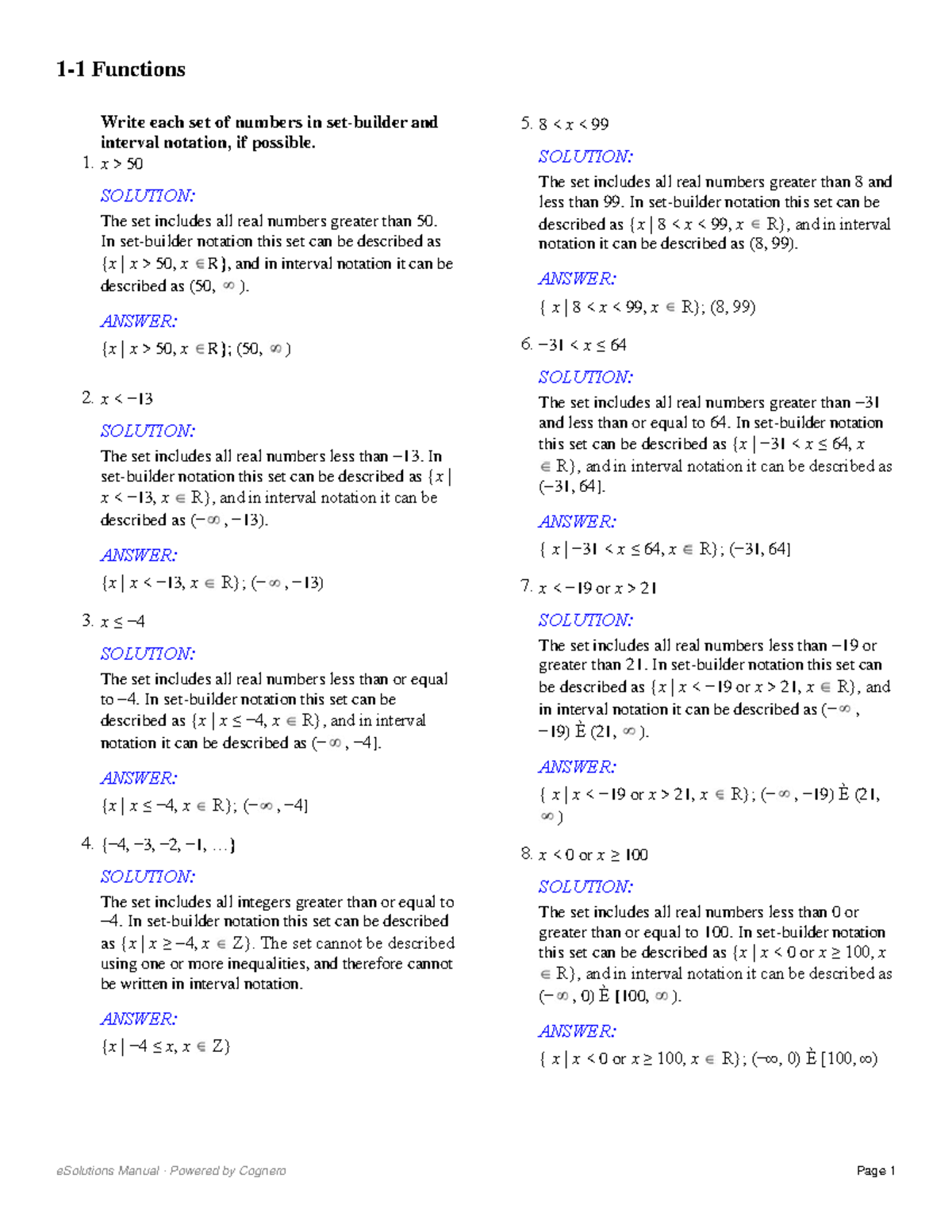 1-1 Functions 1 - class - Write each set of numbers in set-builder and interval notation, if ...