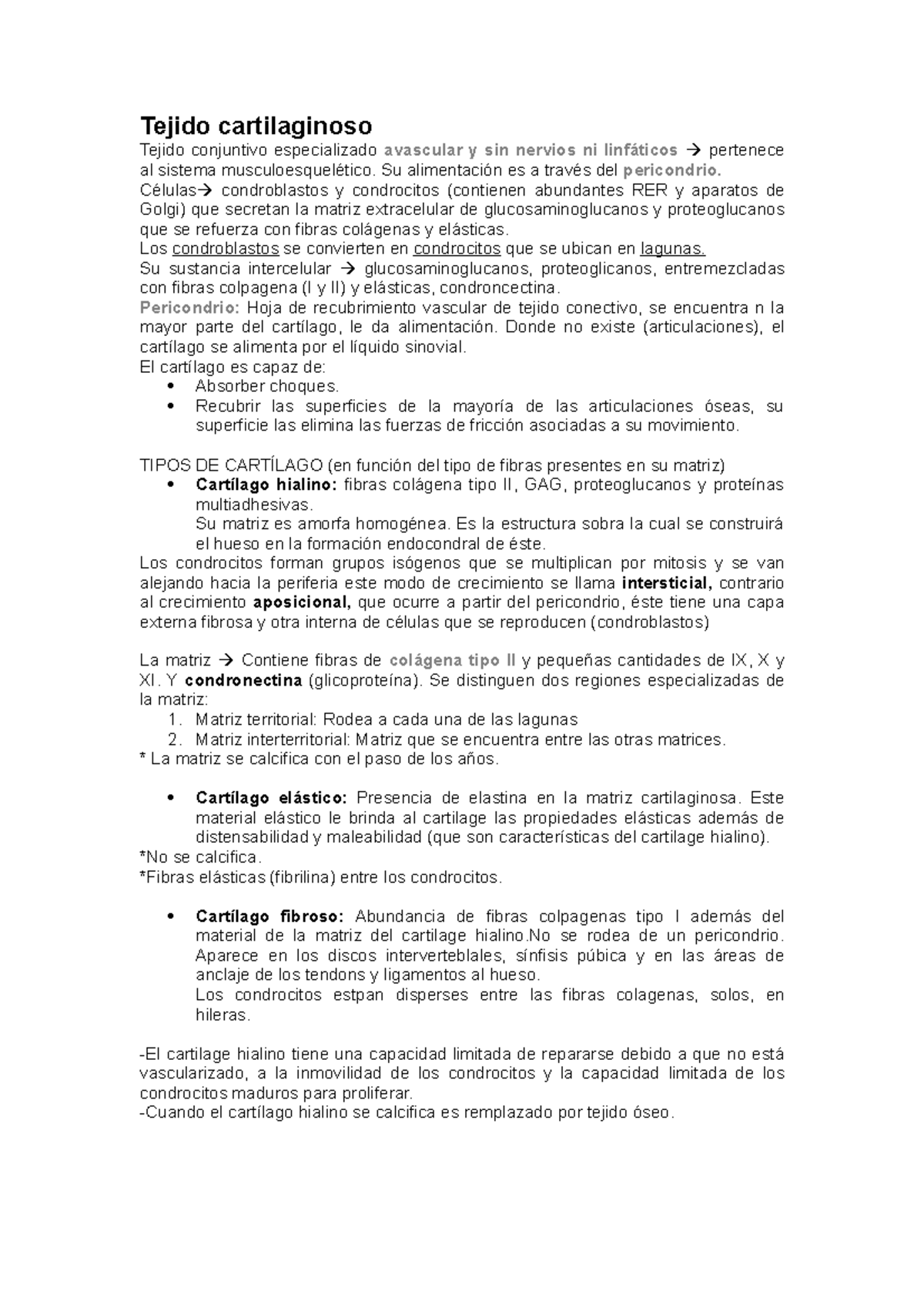 Tejido cartilaginoso - condroblastos y condrocitos (contienen ...