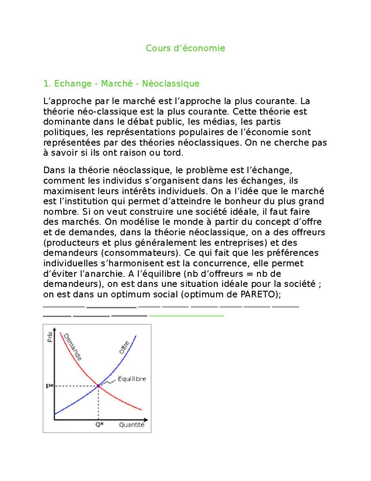 Cours d’économie - Résumé Economie - Cours 1. Echange par le est la ...