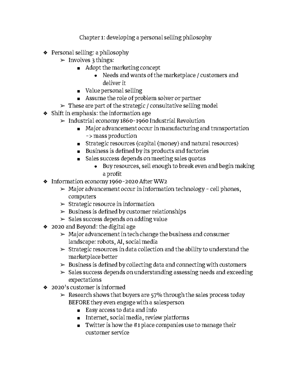 Professional Selling Notes Unit 1 - Chapter 1: developing a personal ...