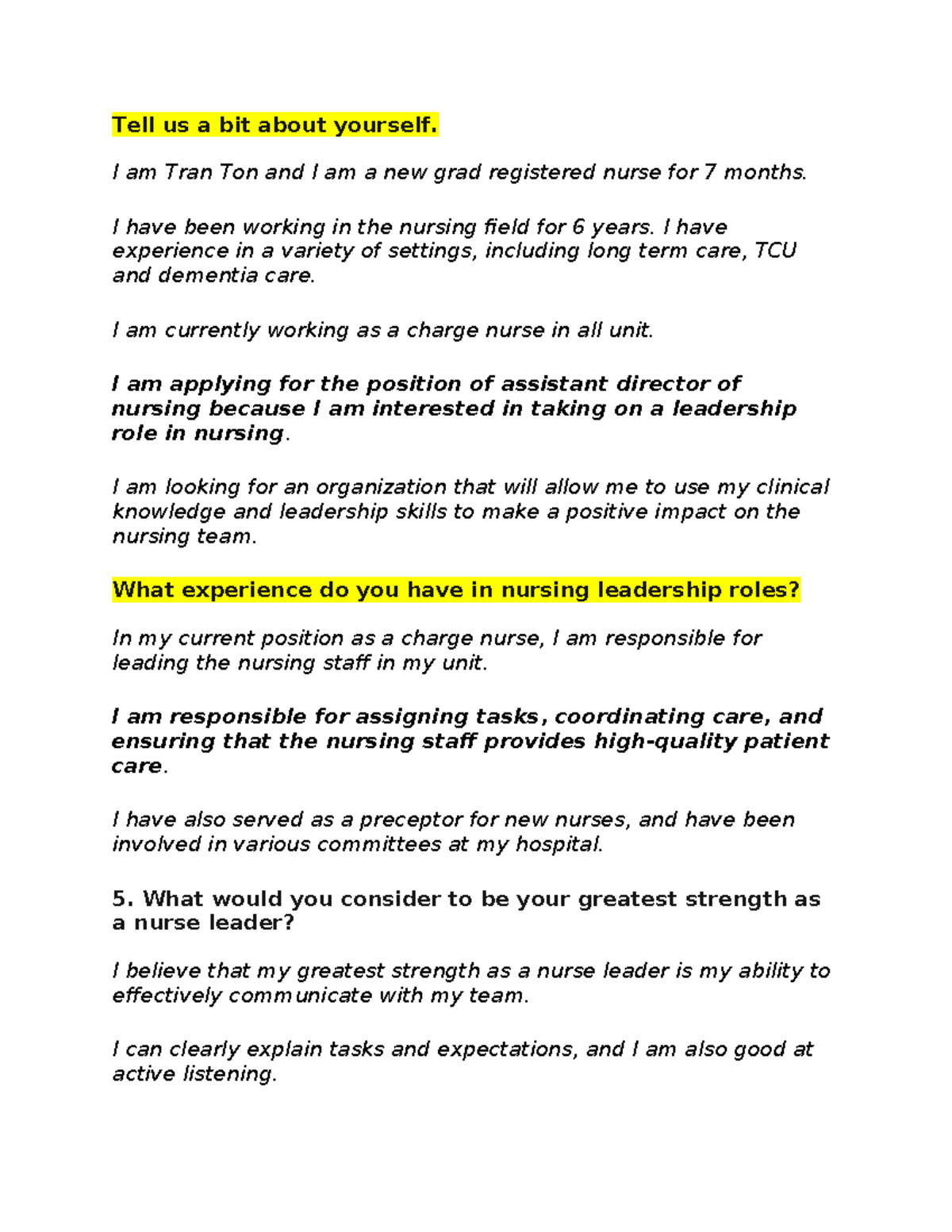 Tell us a bit about yourself - I am Tran Ton and I am a new grad ...