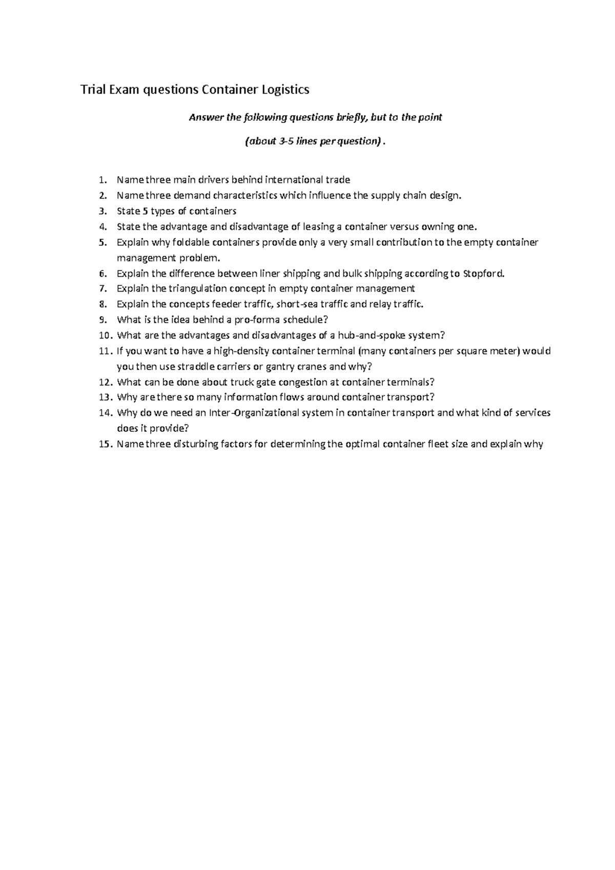 Test / practice exam 2012 questions - Trial Exam questions Container ...