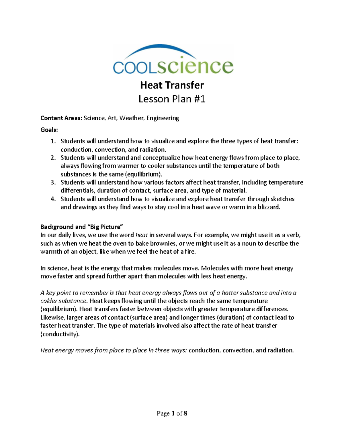 Lesson+Plan+1+-+Heat+Transfer - Heat Transfer Lesson Plan Content Areas ...