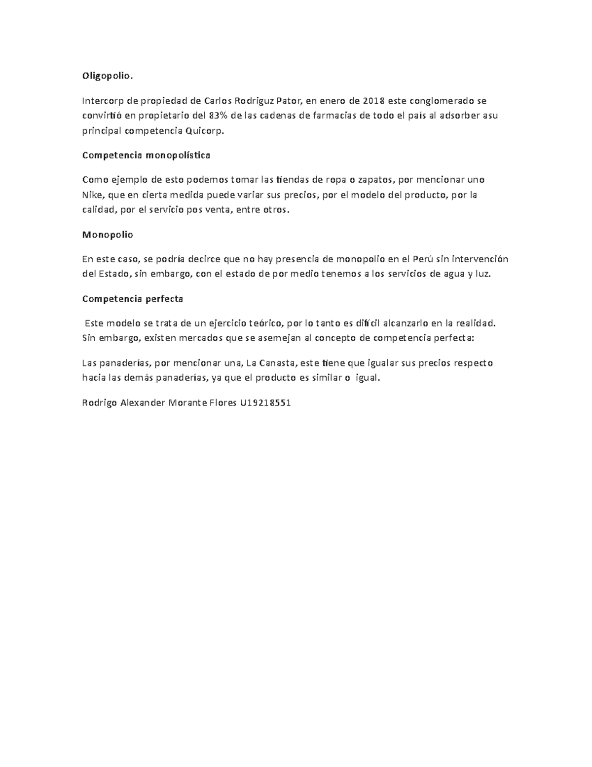 Oligopolio - tarea de micro y macro economía - Oligopolio. Intercorp de ...