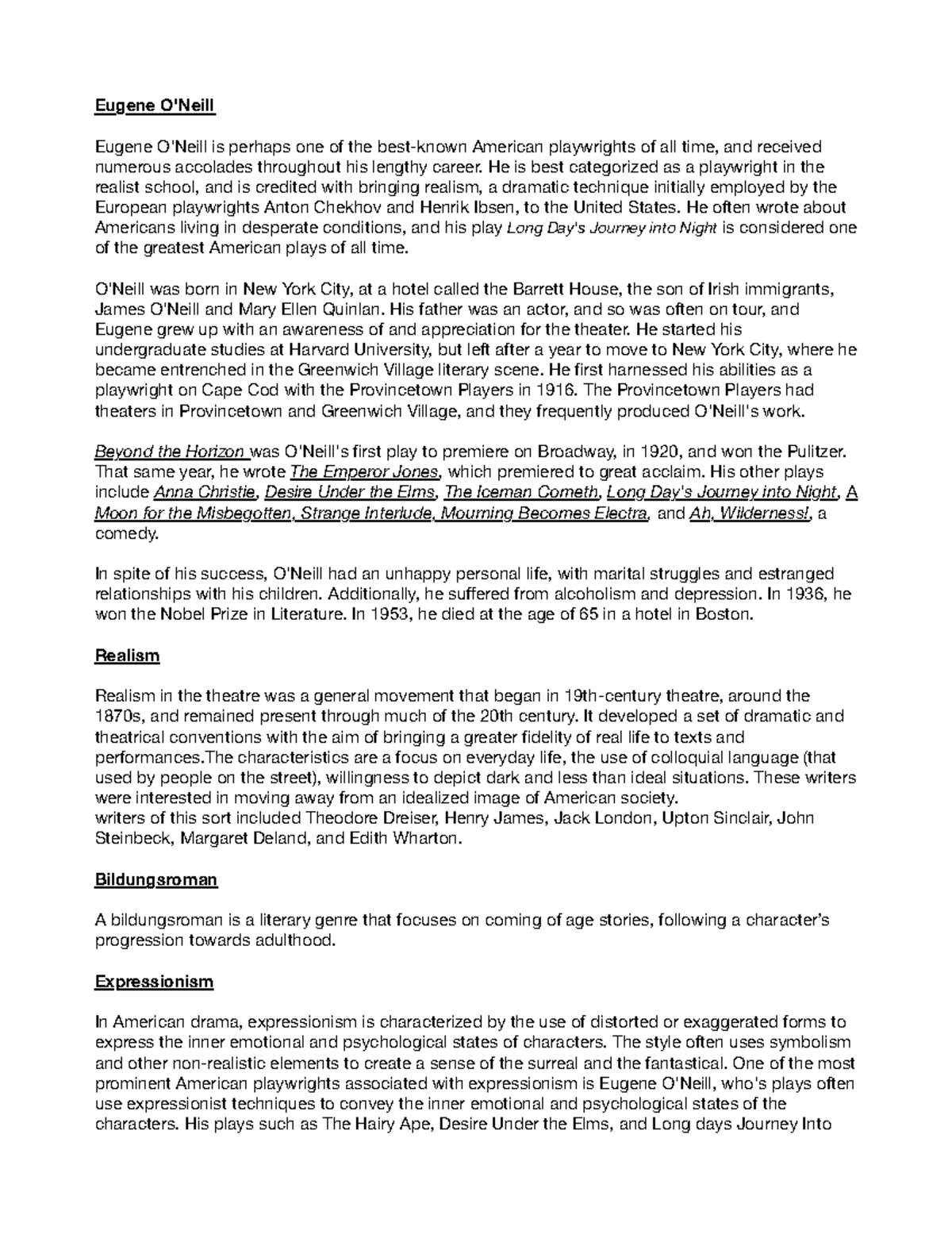 American literature notes - Eugene O'Neill Eugene O'Neill is perhaps ...