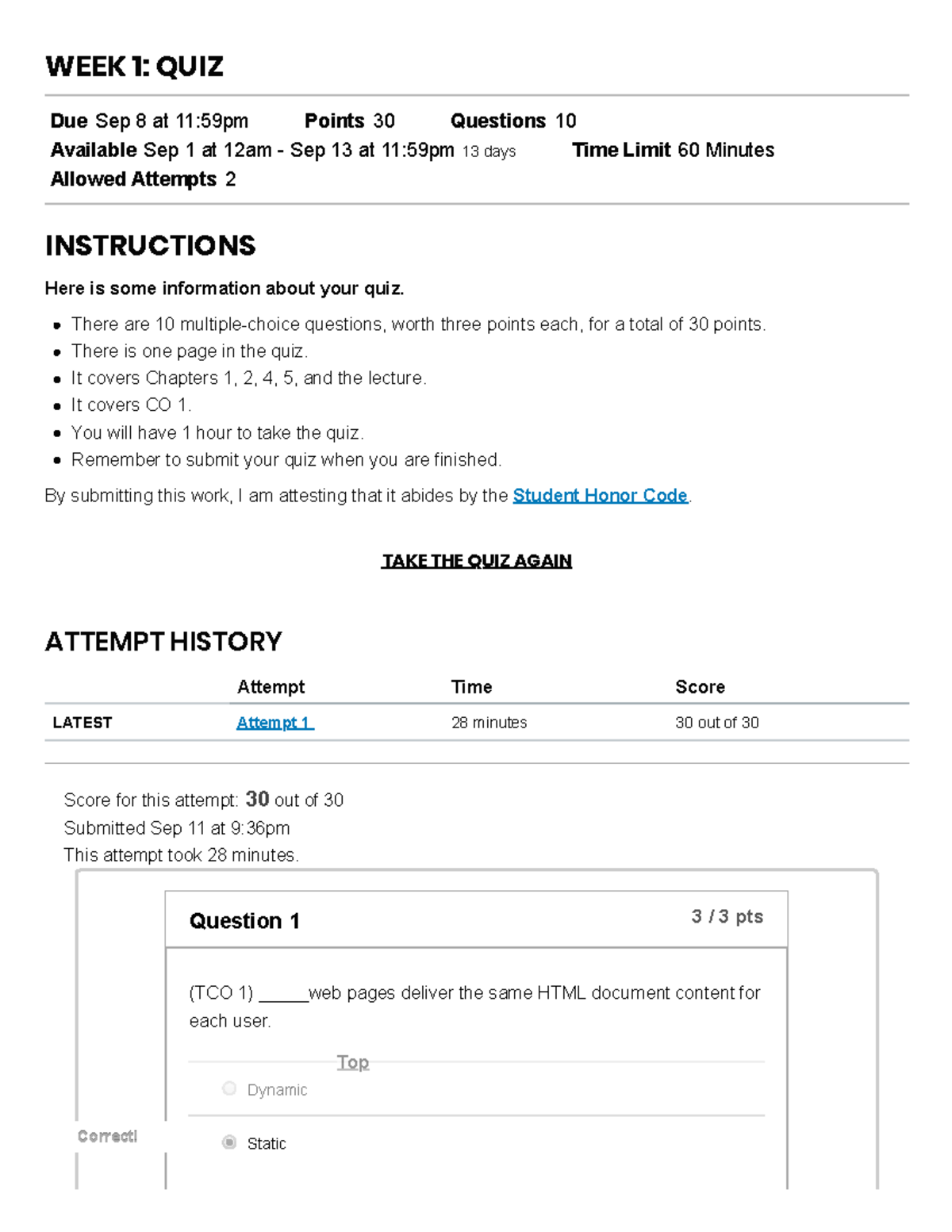 CIS407A Week 1 Quiz Web Application Development with Lab - 11410 - WEEK 1: QUIZ Due Sep 8 at 11 ...