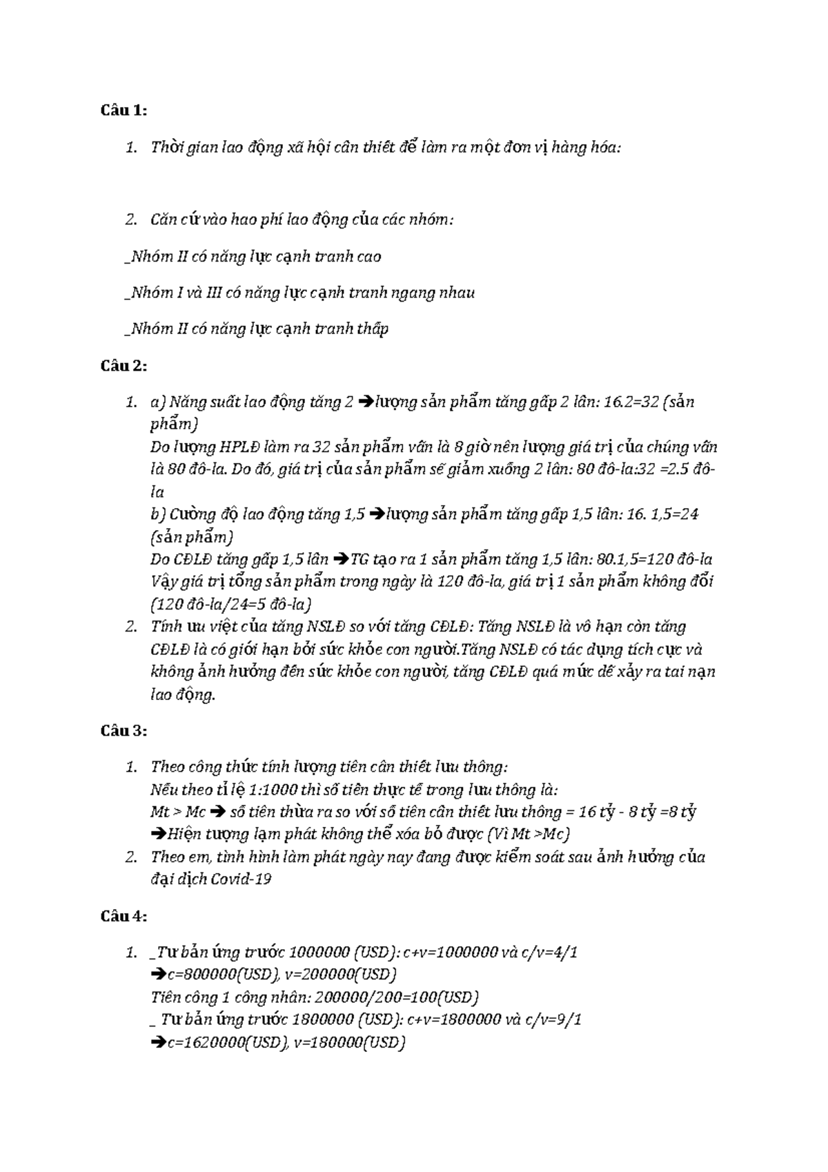 C2000 268 Pham Thi Thuy Duyen Nhom06 - Câu 1: Th i gian lao đ ng xã h i cầần thiếết đ làm ra m t ...