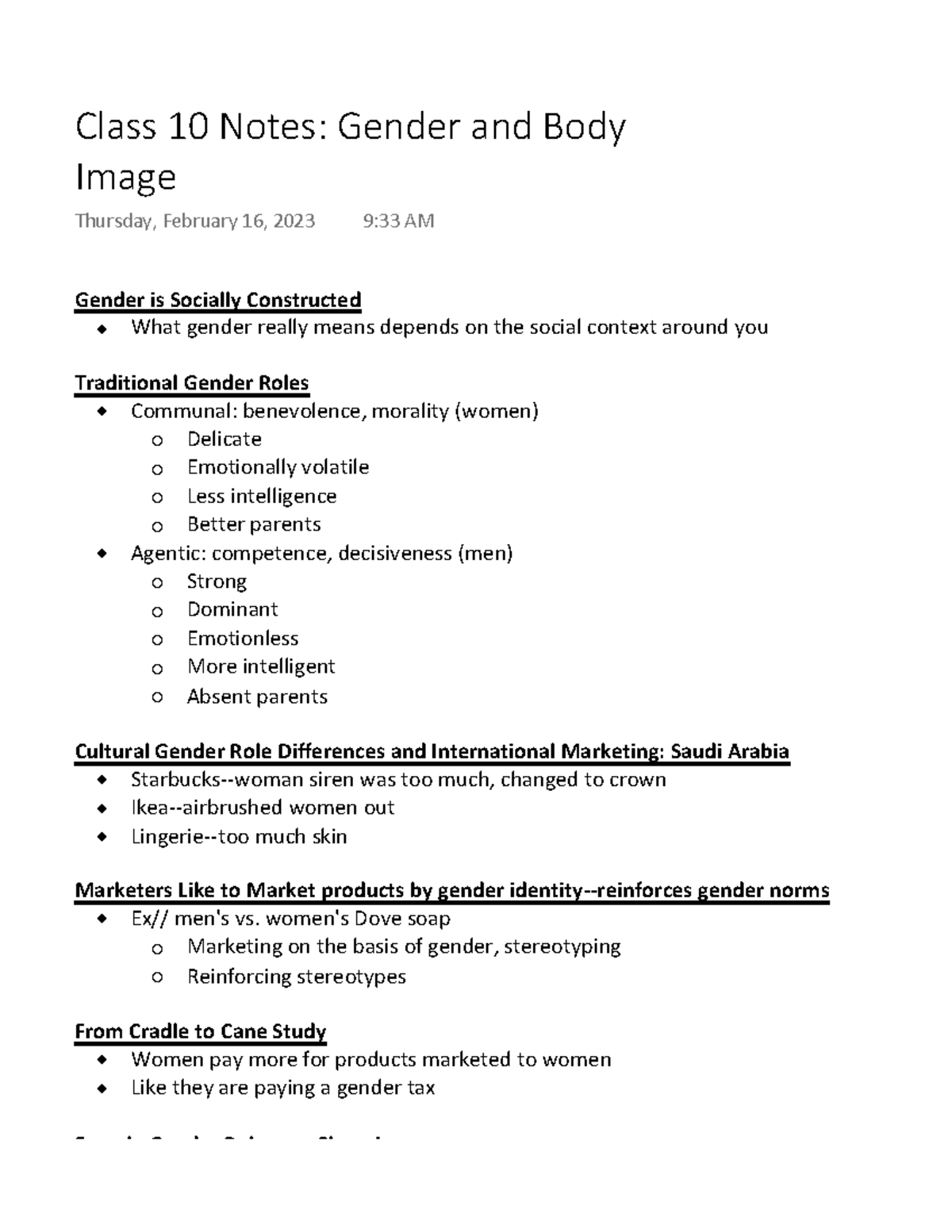 Class 10 Notes Gender and Body Image - Gender is Socially Constructed ...
