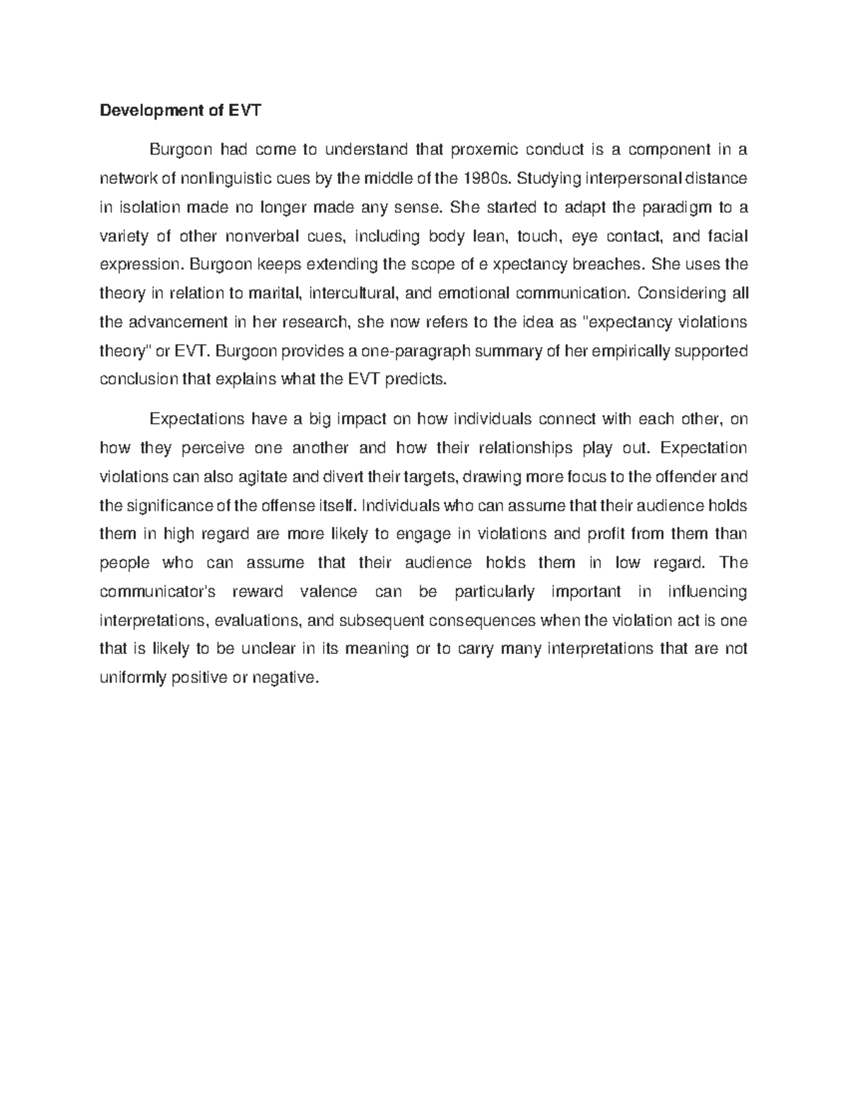 Development of EVT - For review - Development of EVT Burgoon had come ...