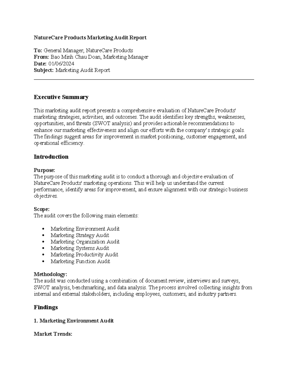 Email with marketing audit report attached - NatureCare Products ...