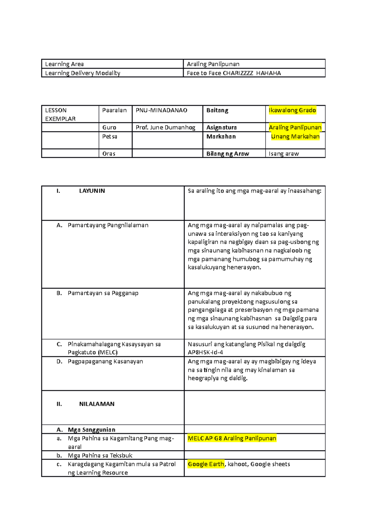 Anding- Lesson- Exemplar - Learning Area Araling Panlipunan Learning ...