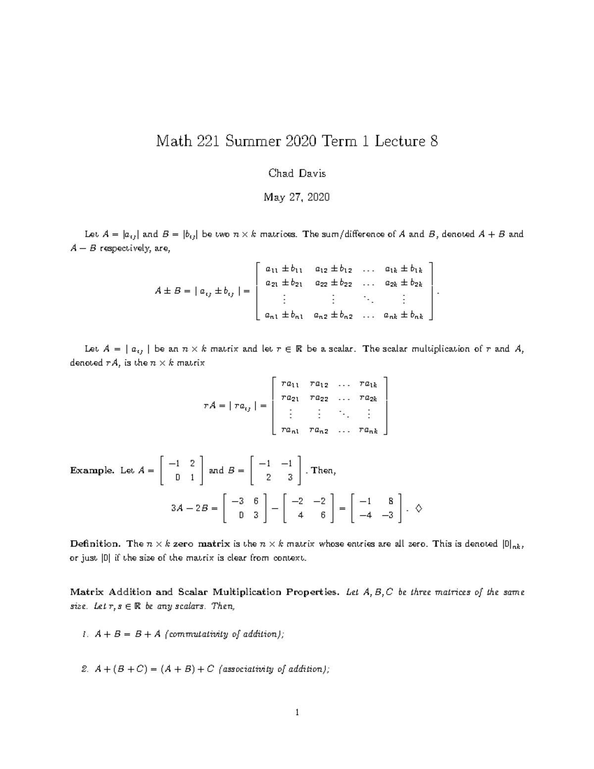 Math 221 S20 T1 Lecture 8 - MATH14310 - Sheridan College - Studocu