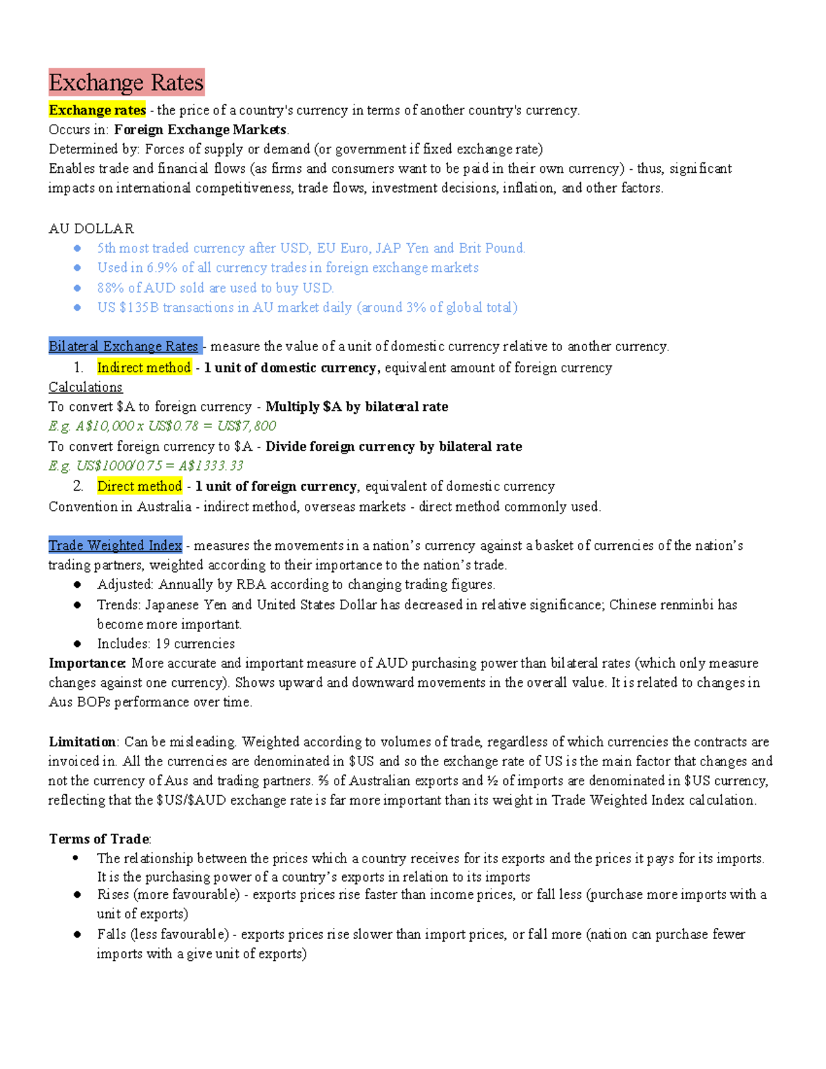 2.2 Exchange Rates - notes - Exchange Rates Exchange rates - the price ...