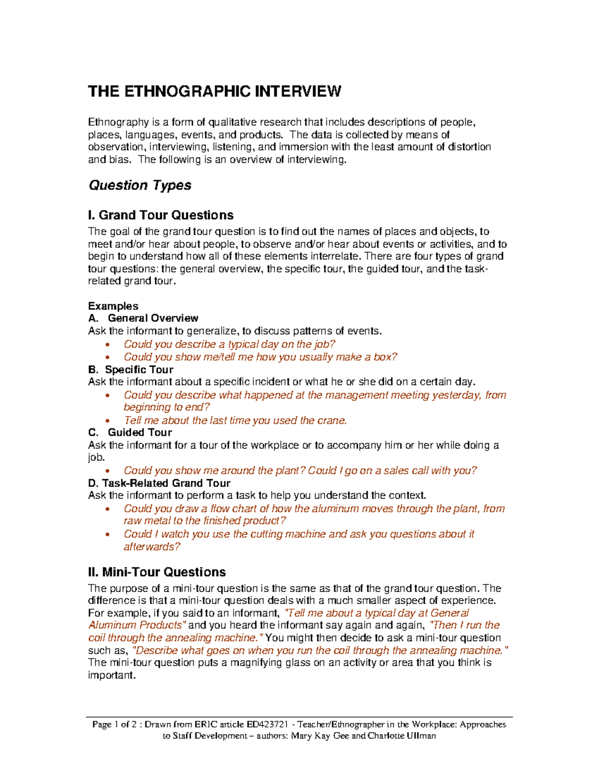 Eth Interview - for rrl or rrs - THE ETHNOGRAPHIC INTERVIEW Ethnography is a form of qualitative ...