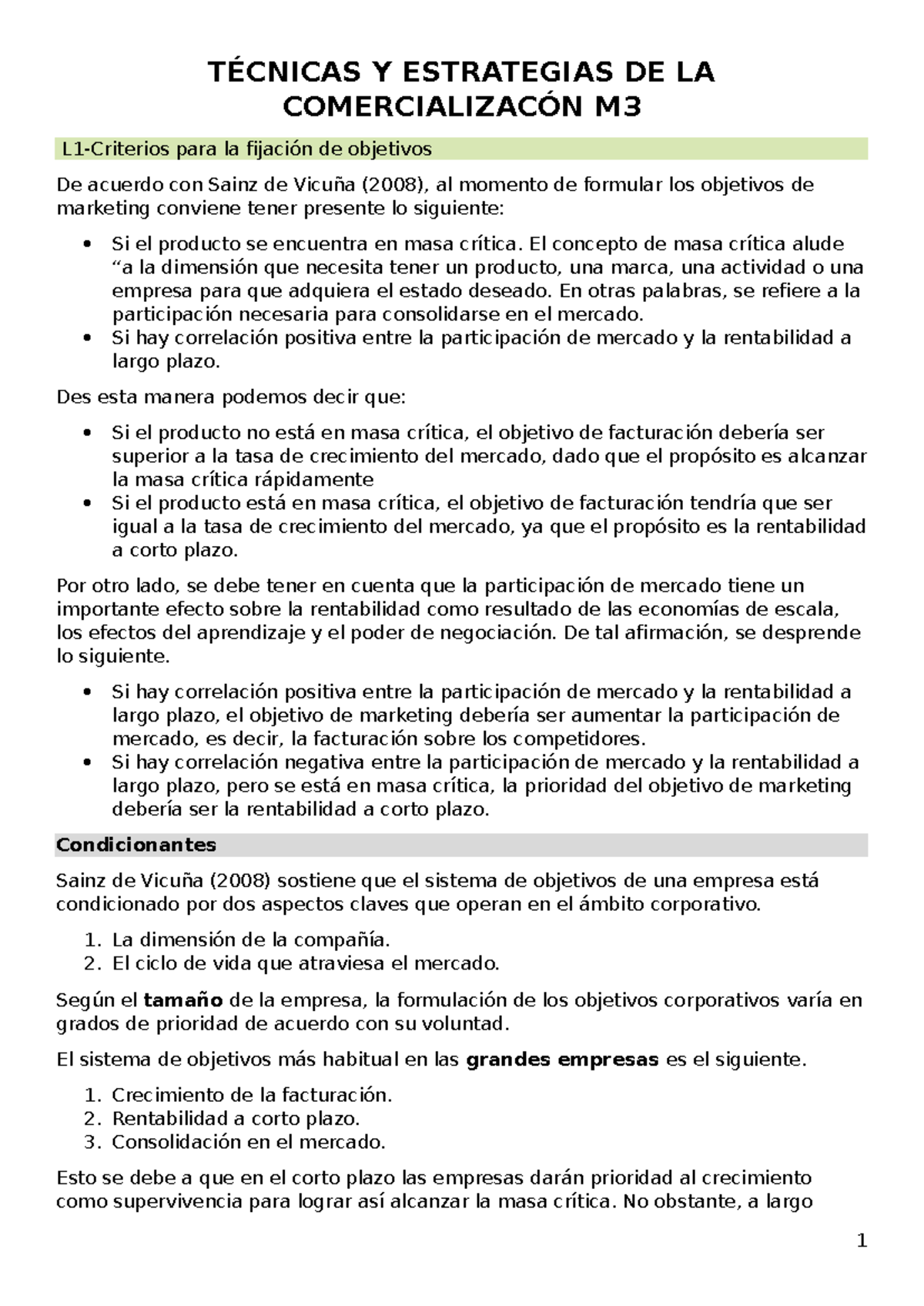 Resumen de M3 tec - TÉCNICAS Y ESTRATEGIAS DE LA COMERCIALIZACÓN M L1-Criterios para la fijación ...