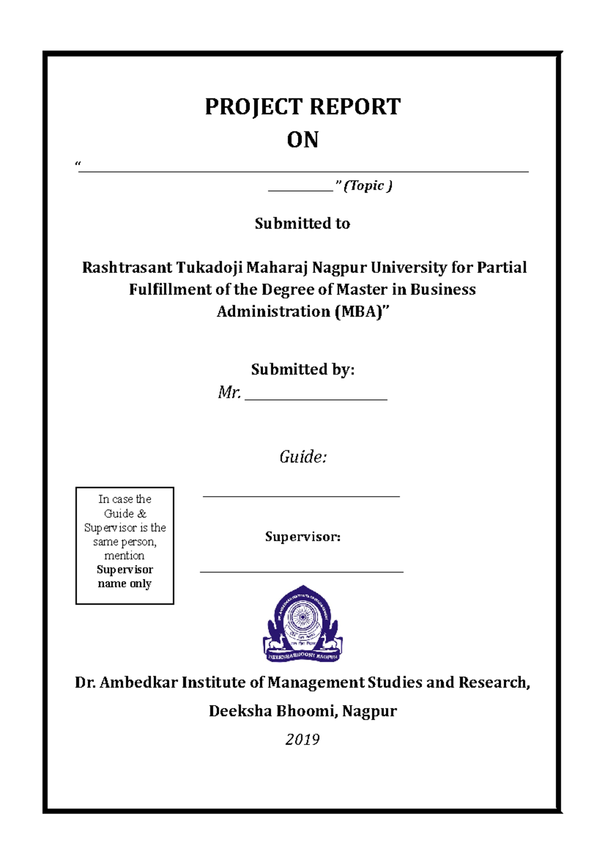 Daimsr Project Front Pages - PROJECT REPORT ON - Studocu