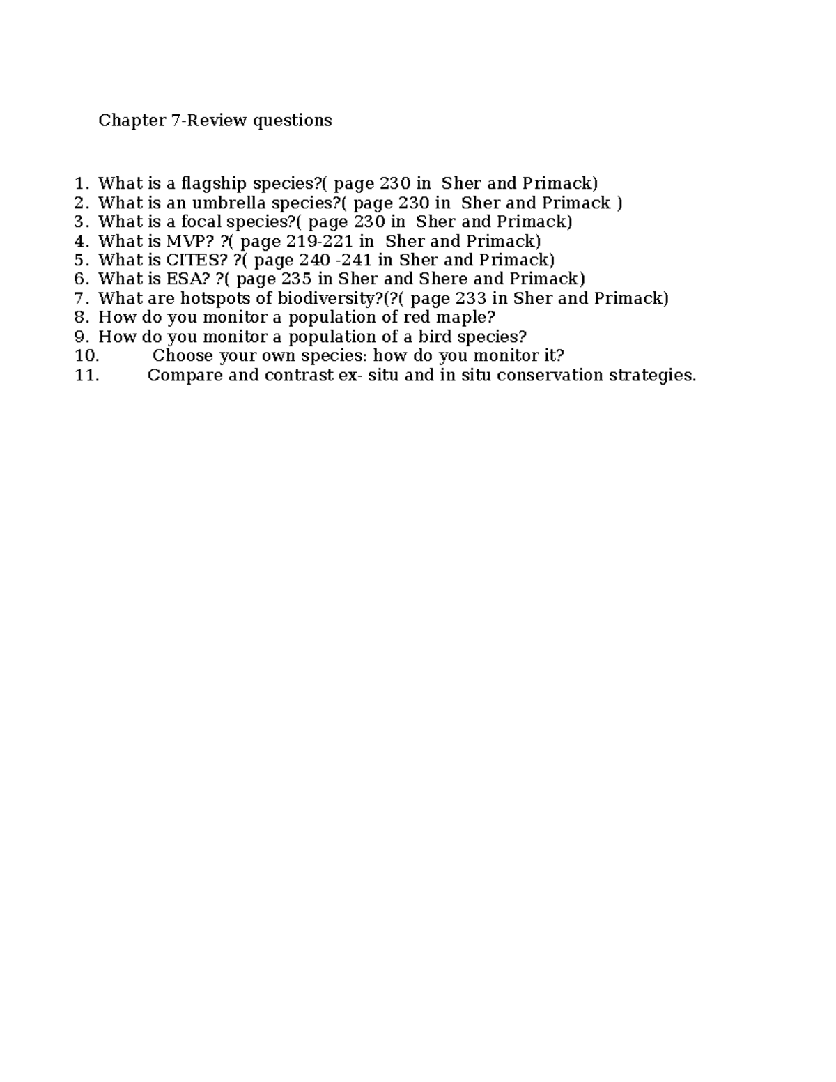 Chapter 7- Population Dynamics and conserving populations and species- Review Questions- ON ...