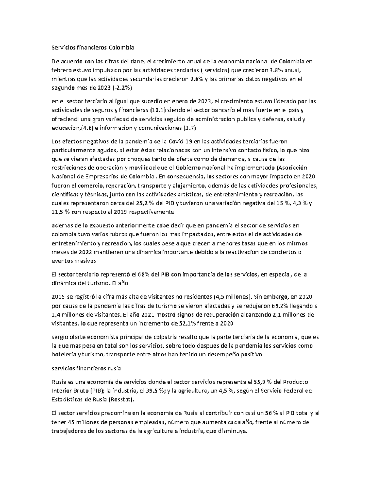 Servicios - wss - Servicios financieros Colombia De acuerdo con las cifras del dane, el ...