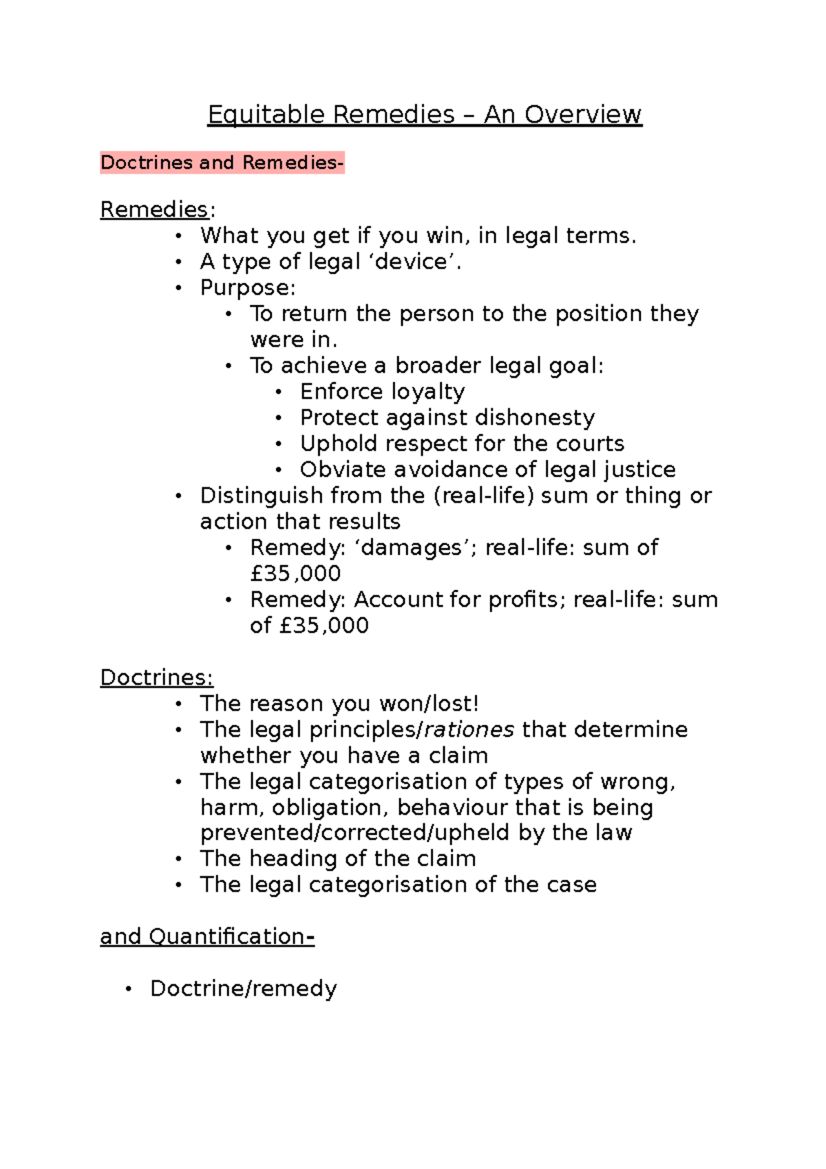 Equitable Remedies- Overview - Equitable Remedies – An Overview Doctrines and Remedies- Remedies ...