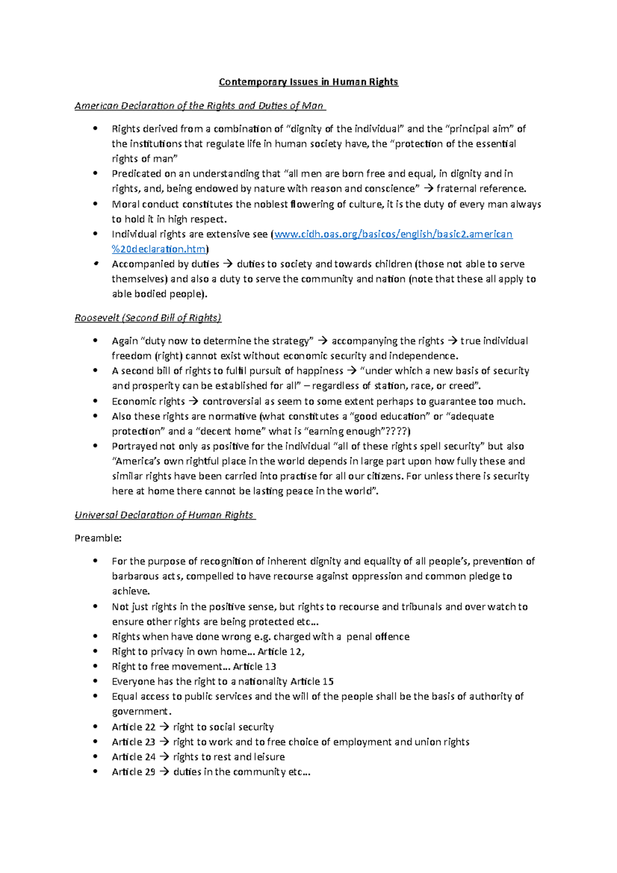 Contemporary Issues in Human Rights Full Reading List Notes ...